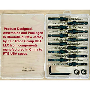 FTG USA Countersink Drill Bit Set for Wood with Tapered Drill Bit 12 Pc #8 (11/64")