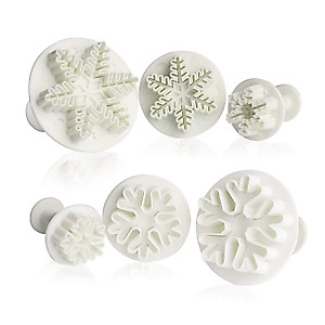 Clever Monster Snowflake Cookie Cutters Set of 6, Plunger Cutter Cake Decorating Supplies Fondant Molds Embossing Tool Snowflake Plunger Cake Cutter