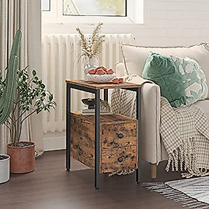 HOOBRO End Table, Set of 2, Recliner Side Table with 2 Drawer and Open Shelf, Narrow Nightstand for Small Space, in Living Room, Bedroom, Wood Look Accent Table, Rustic Brown and Black BF54BZP201G1
