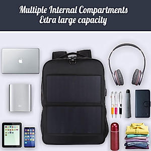 Yoidesu 14W Solar Backpack, Waterproof Solar Panel Power Backpack with Handle and USB Charging Port, Ergonomic Multifunction Laptop Bag Hiking Backpack for Running, Biking, Festivals, Travel