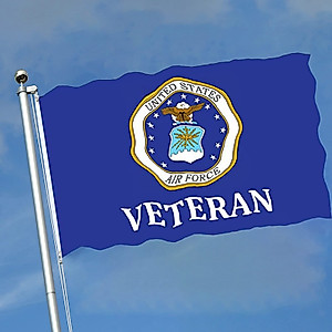 US Air Force Emblem Veteran Flag 3x5 Outdoor Double Sided 3 Ply-USAF Military Flags-Vivid Color Clear Pattern Reinforcement Sewing Durable Polyester with 2 Brass Grommets