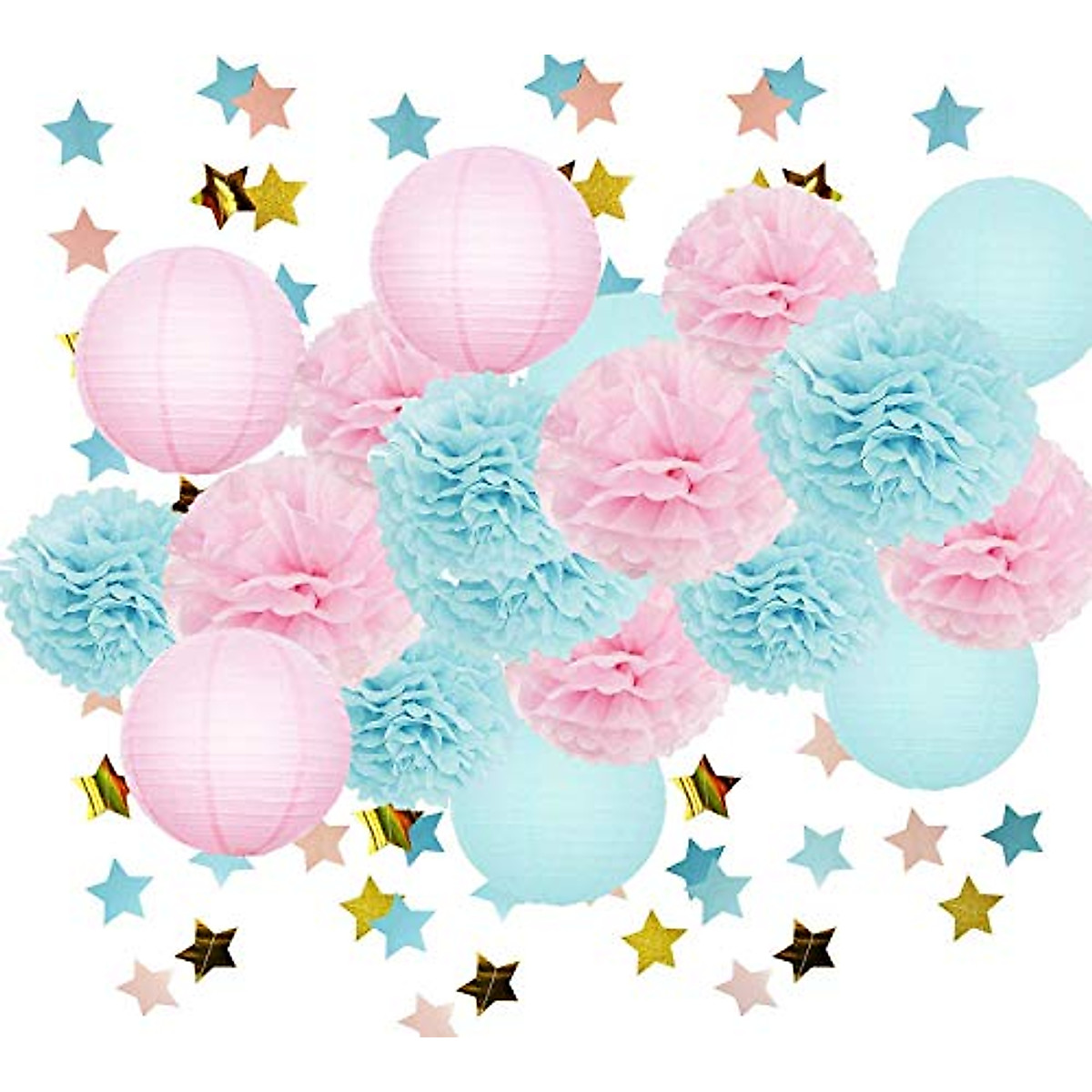 Twinkle Twinkle Little Star Gender Reveal Party Supplies Baby Shower Decorations Baby Blue Pink Paper Lanterns Pink Blue Gold Star Garland for Pink Blue Decorations/Gender Reveal Decorations