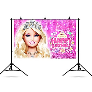 Pink Backdrops for Barbie Birthday Party Decorations Supplies Barbie Baby Shower Photo Background for Girl Birthday Party Cake Table Decorations Barbie Birthday Banner 5x3ft