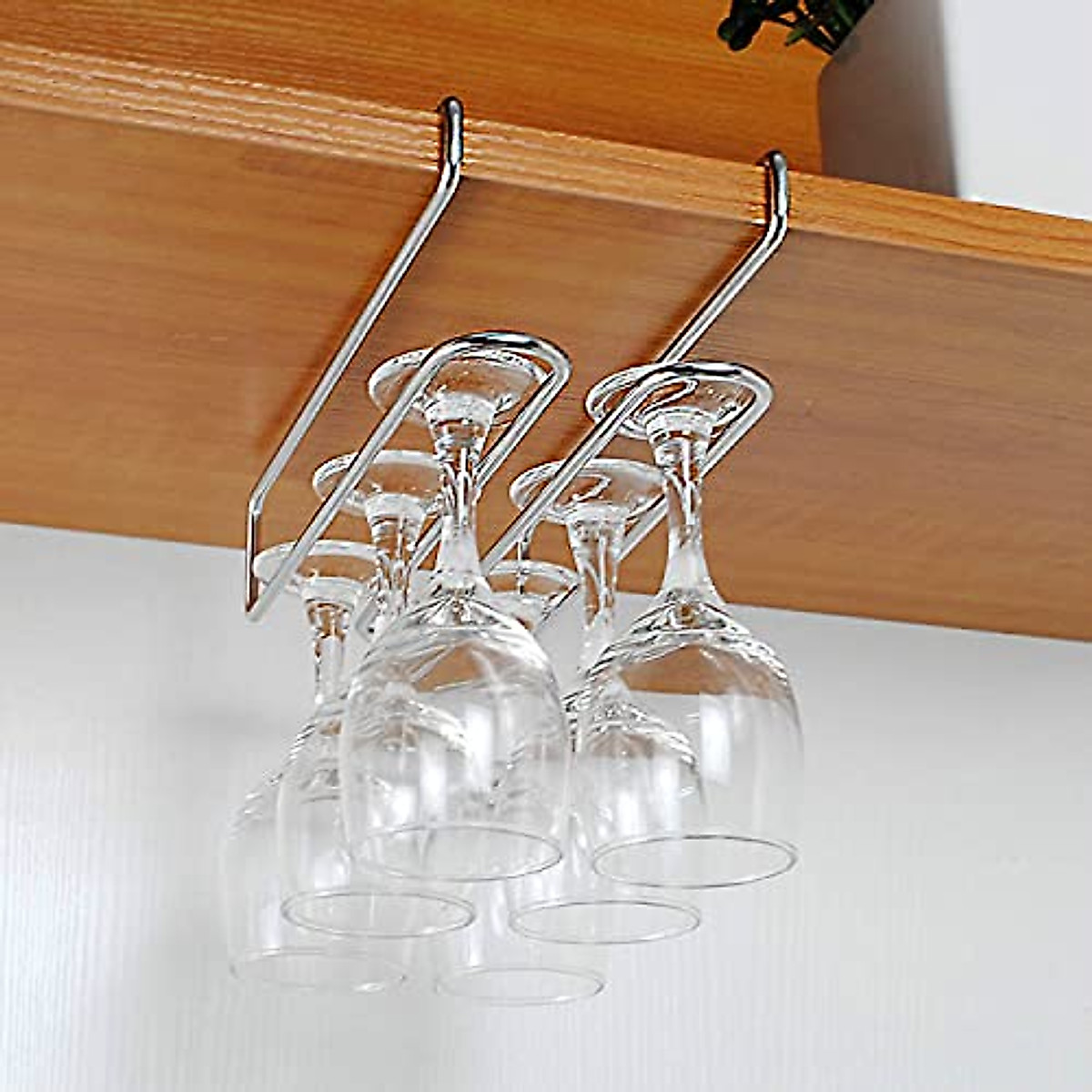 6 Glass - Wine Glass Rack Under Cabinet - Stemware Holder Under Shelf Metal Wine Glass Organizer Glasses Storage Hanger for Bar Kitchen
