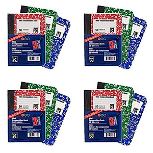 Mini Marble Composition Books (4 packs of 3) - 12 Count (4 Red, 4 Green & 4 Blue)