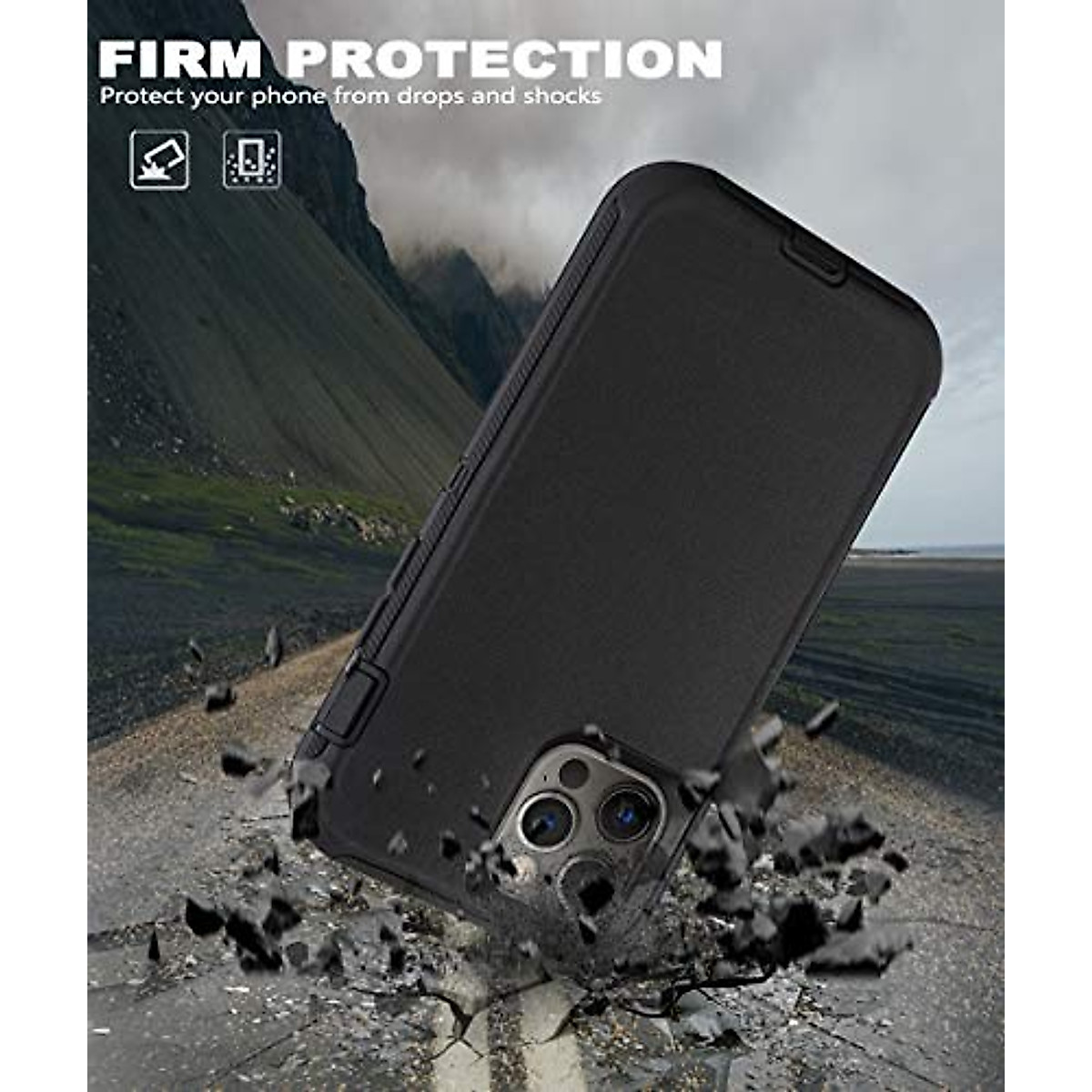 Case for iPhone 12 Pro Max Case 6.7" with 2 Screen Protector, Full Body Rugged Heavy Duty Military Grade Cover, Shockproof Drop-Proof Protection Durable Phone Case (Black)
