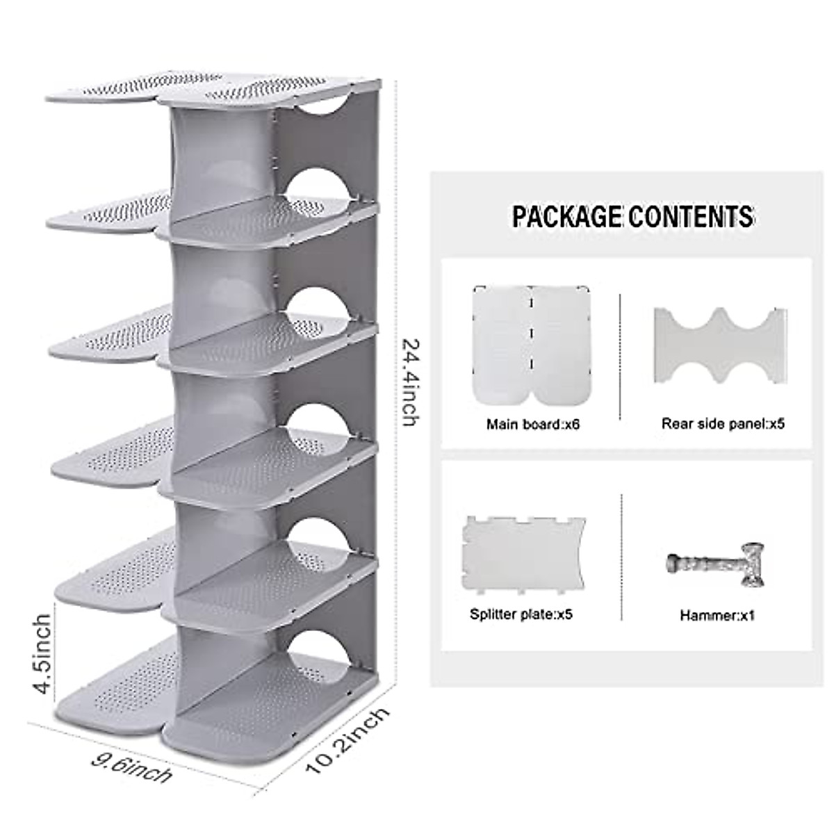 ACPOP Shoe Slots Organizer, Adjustable Shoe Rack,Better Stability Shoe Organizer,Shoe Stacker,Space Saver,Pack of 6,Grey