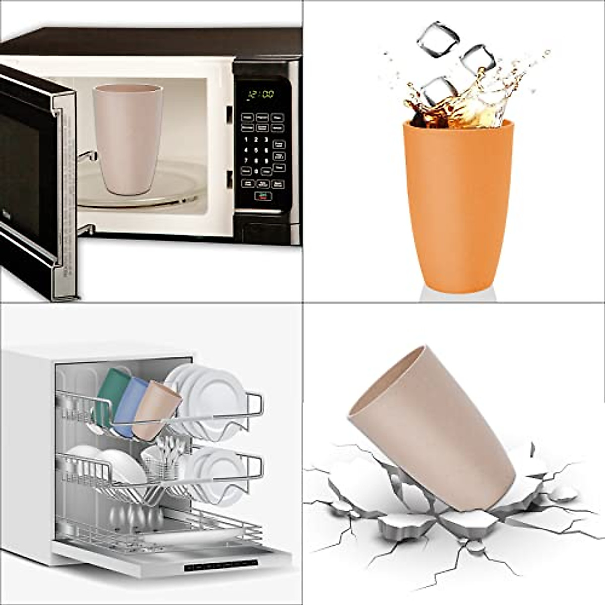 Wheat Straw Cups, 6PCS Reusable Plastic Cups 20 oz Unbreakable Drinking Glasses for Kitchen Dishwasher Safe Water Tumbler Set