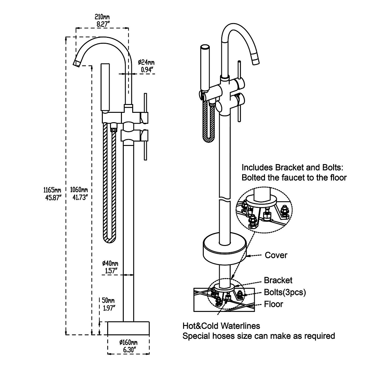 Artiqua Freestanding Tub Filler Bathtub Faucet Brushed Nickel Floor Mounted Faucets with Handheld Shower