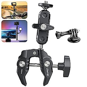 Super Clamp Multi-Functional Camera C Clamp Mount Setup for GoPro 11 10 Max INSTA360 Action Cam Video Clip Mount 1/4" Monitor Magic Arm Bracket w 3/8" Hole, for Fill Light, Vlog Camera, Monitor