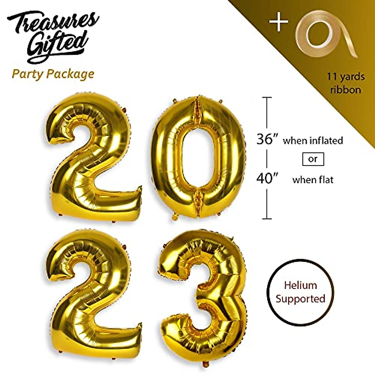 Treasures Gifted Gold 40" 2023 Balloon Numbers - Graduation Party Decorations 2023 - Graduation Decorations - 2023 Foil Balloons - 2023 Balloons Gold, New Years Eve Balloons - Balloons Graduation 2023