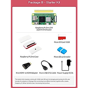 Waveshare Package B Compatible with Raspberry Pi Zero 2 W Bundle with Pi Zero Case Power Supply 5V/3A Micro Card 16GB Card Reader and So On (8 Items)