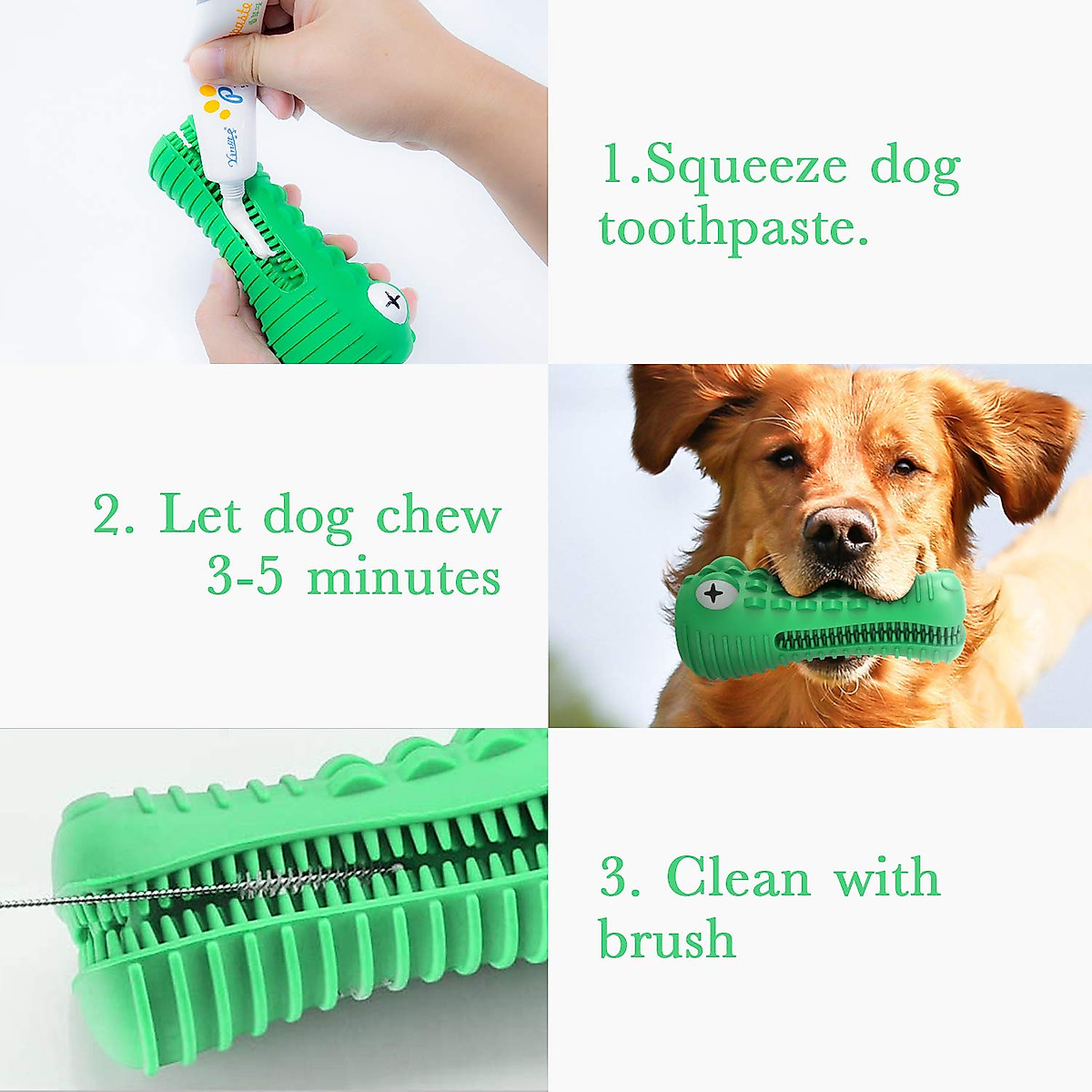 Squeaky Dog Toys for Large Medium Dogs,Tough Indestructible Dog Chew Toys Dog Teeth Cleaning Toothbrush for Dog Dental Care