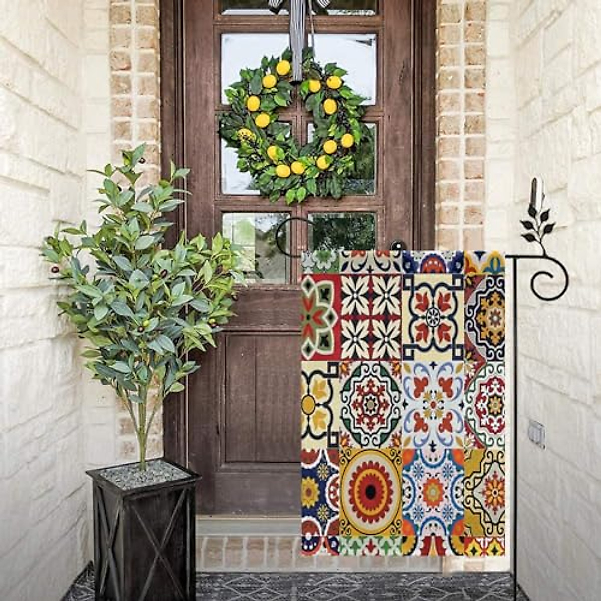 Double-sided garden flag Mexican Talavera Ceramic Tile Pattern Ethnic Folk Outdoor Flag Garden Flag Yard Outdoor Decoration （12×18in）.