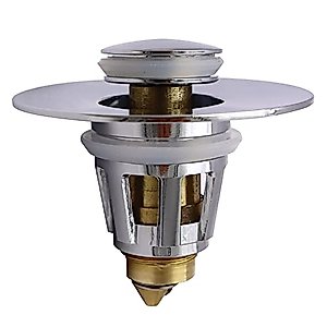 Seifalior Bathroom Sink Stopper, Strainer, Drain Hair Catcher, Anti Clogging Basket. Push Type Bounce Bullet Core Pop up Plug. Fit 1.02-1.35in U.S. Standard Sink Drain Hole (Silver)