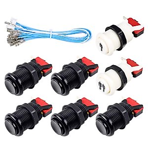 Fosiya 7X Arcade Buttons 30mm Happ Type Standard Push Buttons Switch with 20cm Cable for Arcade Joystick Arcade1up Games Console (Black)