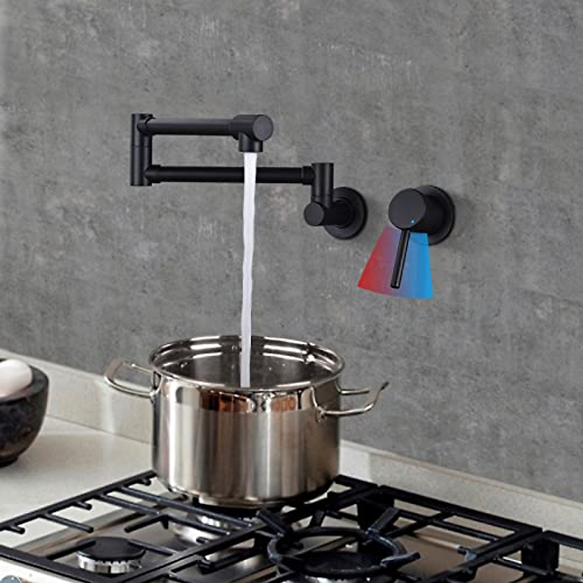 CHALIRS Pot Filler Faucet Wall Mount, Matte Black Brass Pot Filler Faucets, Kitchen Restaurant Sink Faucet Folding Stretchable,Cold and Hot Water Mixer,with Double Joint Swing Arms,Single Handle