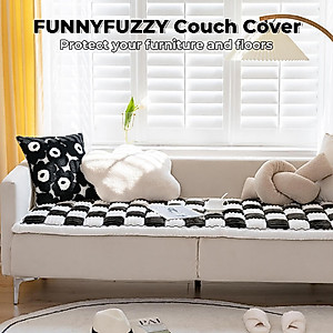 FUNNY FUZZY Couch Covers for Sofa, Pet Mat Bed Couch Cover Washable Pet Bed Cover Cream-Colored Large Plaid Square Protective Furniture Sofa Cover, 27.6"×59.1"