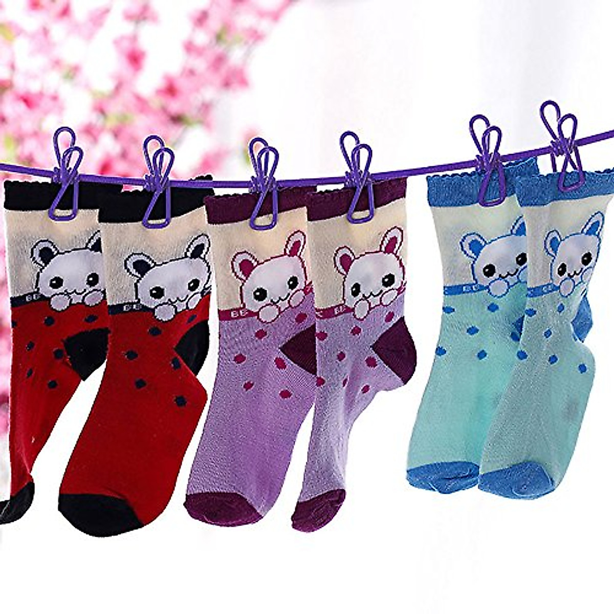 NUZAMAS 2X Clothesline 12 Pegs Clips Portable Expandable Adjustable Retractable Airer for Camping Travel Clothes Laundry Drying Outdoor and Indoor Use Purple