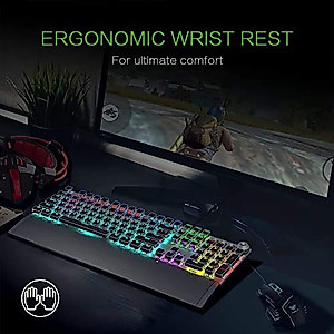 Fiodio Mechanical Gaming Keyboard, LED Rainbow Gaming Backlit, 104 Anti-ghosting Keys, Quick-Response Black Switches, Multimedia Control for PC and Desktop Computer, with Removable Hand Rest