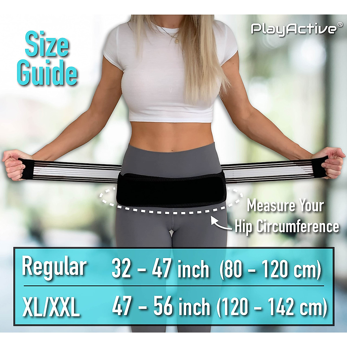 PlayActive Sacroiliac SI Joint Hip Belt - Lower Back Support Brace for Men and Women - Pelvic Support Belt - Trochanter Belt - Sciatica Pelvis Lumbar Hip Pain Relief (Regular)