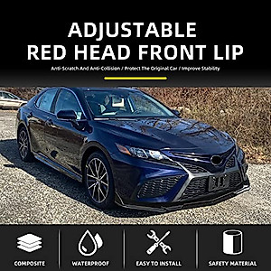 DREAMIZER Universal Front Splitter Lip Chin Spoiler Protector Lip Kitwith 8"-11" Strut Rod(Red) Universal Fit - Gloss Black,Black Tongue