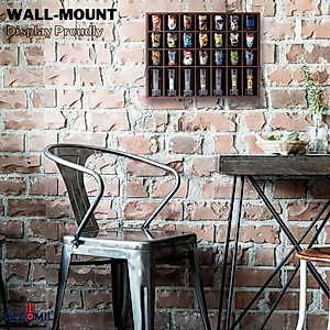 DECOMIL Shot Glass Display Case for Wall & Free Standing, Shot Glass Holder for Tall Shot Glasses/Shooter Display, for 28 Glass, Solid Wood, Shot Glass Display Rack Without Door