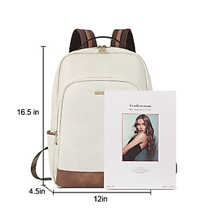 CLUCI Leather Laptop Backpack Purse for Women 15.6 inch Computer Backpack Business Casual Travel Daypack College Bag Beige with Brown