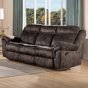 HABITRIO Reclining Sofa, Solid Wood Frame&Chocolate Velvet Upholstered 3-Seat Recliner Couch w/Back&Seat Cushion, Drop-Down Table w/USB Charging Dock, Middle Storage Drawer,Furniture for Living Room