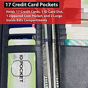 IBRO Motorcycle Chain Wallet for Men – 100% Natural Genuine Leather, Long Trifold RFID Blocking, Credit Card Money Organizer - Men’s Trucker Biker Metal Chain Wallets Steel Blue