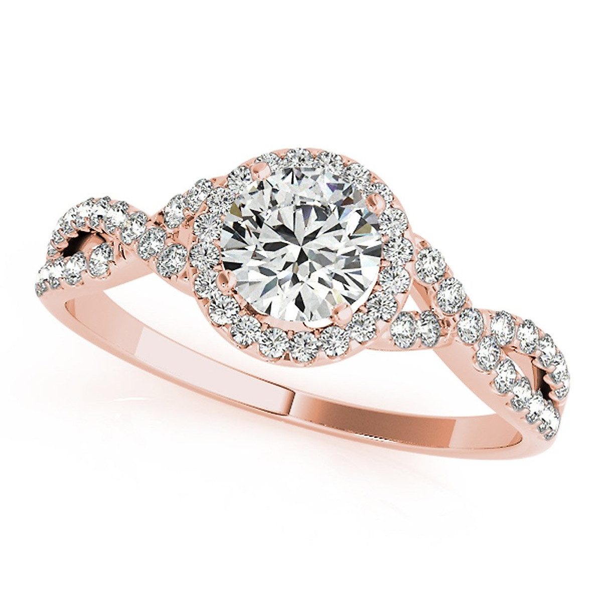 JewelMore 1/2 Carat Halo Daimond Engagement Bridal Ring Set 14K Solid Rose Gold (I-J/I2-I3) (8)