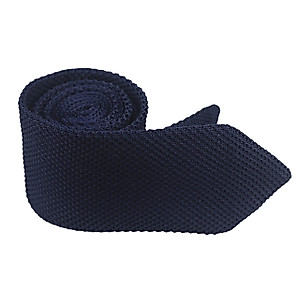 Secdtie Men Woven Silk Midnight Navy Blue Skinny Tie Slim Plain Necktie 010