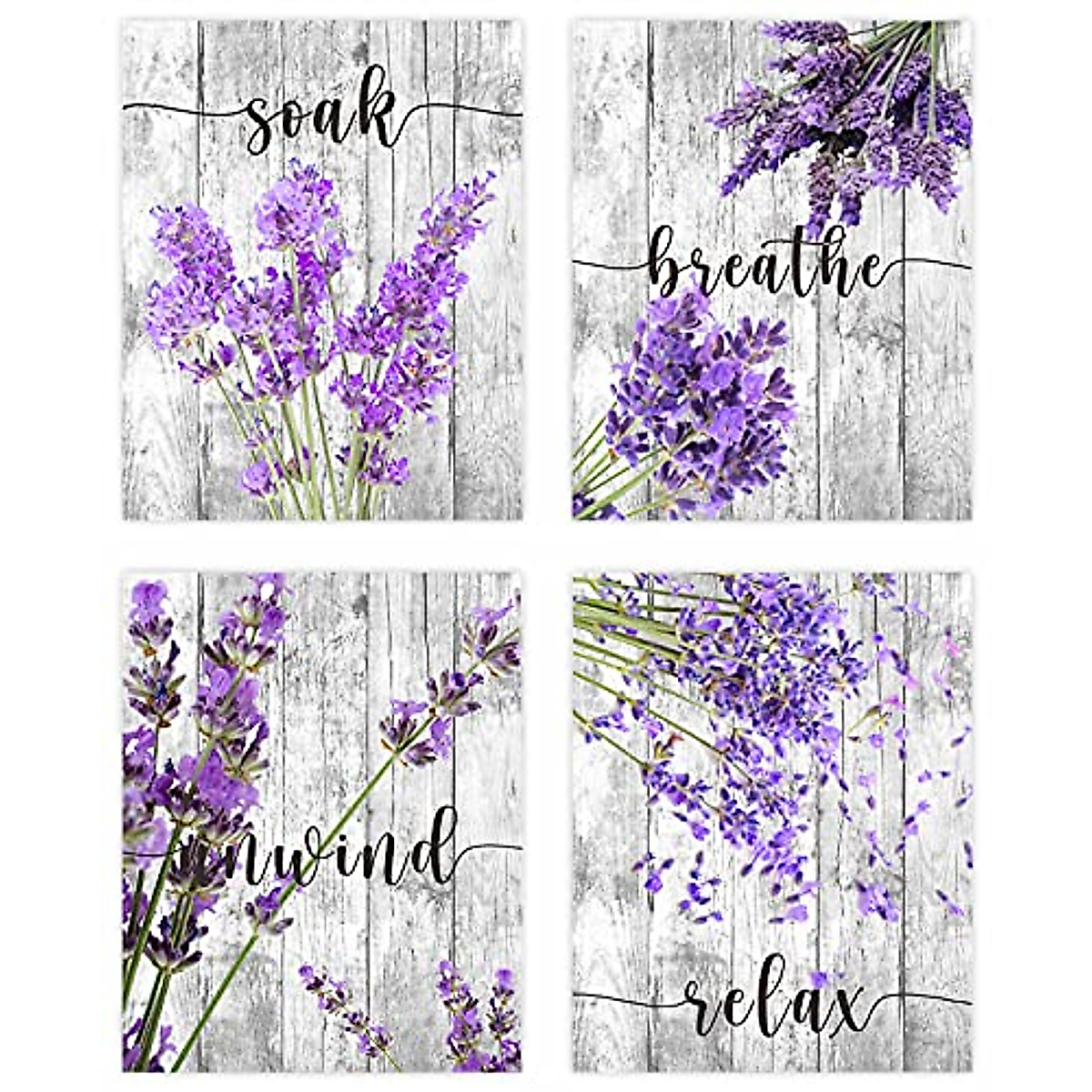 Purple Bathroom Decor Wall Art Set of 4(8" x 10"Canvas Wall Art Relax Soak Unwind Breathe Purple Blend Bathroom Flower Prints For Washroom Toilet Decor (Unframed)