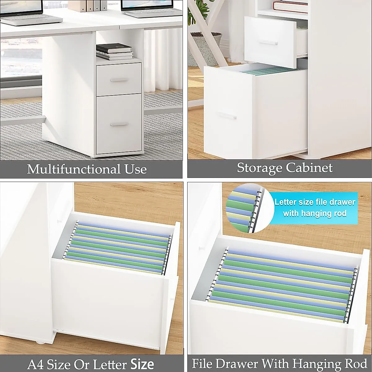 LVB Large 2 Person Desk, Modern White Computer Desk with File Cabinet, Extra Long Workstation Double Desk with Storage Shelf, Industrial PC Writing Study Dual Executive Office Desk with Drawer, 79 in