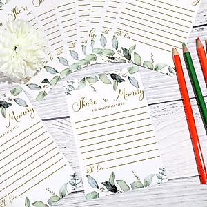 50 Pcs Share a Memory Cards and Greenery Place Cards Seating Place Cards Greenery Eucalyptus for Graduation, Wedding, Bridal Shower, Birthday Party, Celebration Anniversary, Funeral (Gold Font)