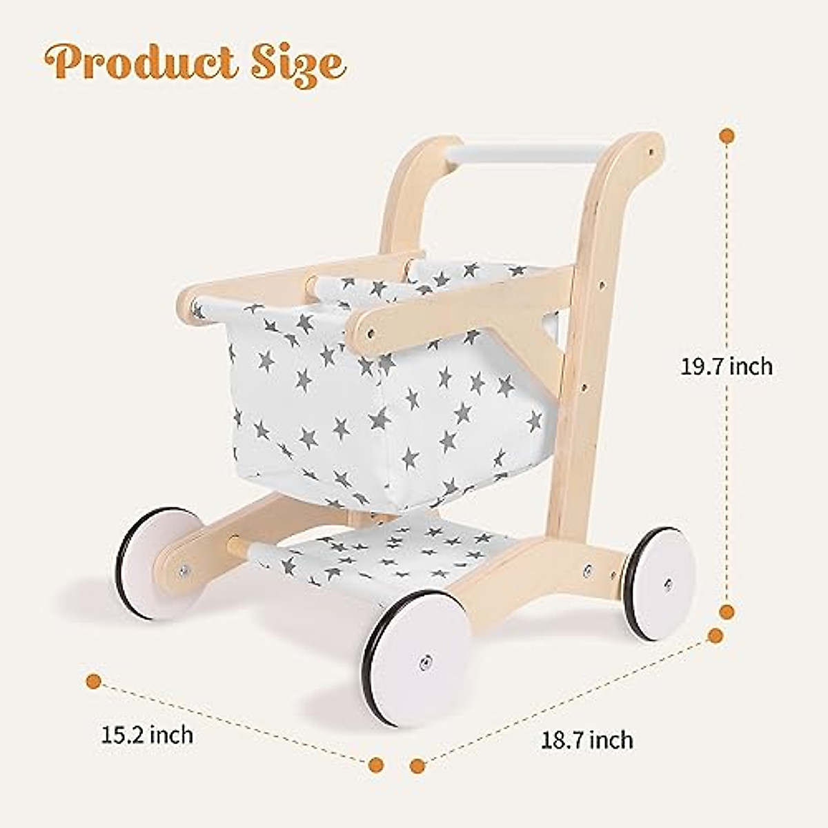 Wooden Baby Walker - Shopping Cart Activity Walker for Boys and Girls, Stand & Learn Push Walker for Toddlers 1-3 Years Old