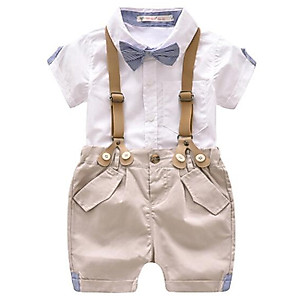 EGELEXY Toddler Baby Boys Gentleman Outfits Short Sleeve T-Shirt+Bib Pants+Bow Tie 12Pcs