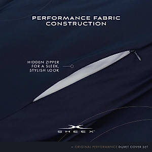 SHEEX Original Performance Cooling Duvet Cover Set, Lightweight Full/Queen Duvet Cover with 2 Standard Pillow Shams, Navy