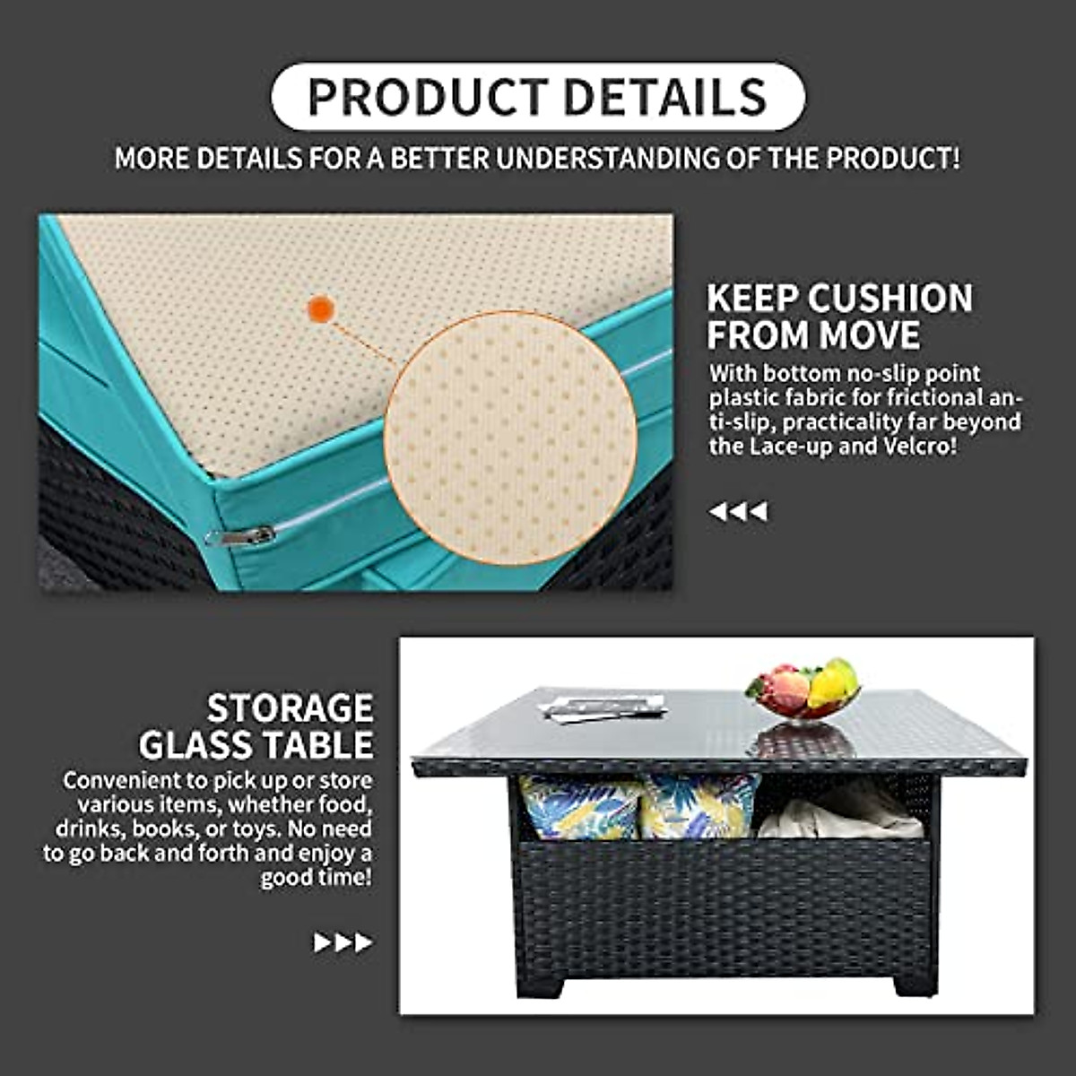 Outdoor PE Wicker Rattan Furniture Set - 9 Piece Patio Garden Sectional Sofa Chair with Turquoise Cushion