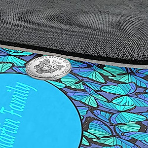 CUXWEOT Tropical Blue Butterflies Pattern Personalized Doormat Text Name Custom Indoor Outdoor Pet Mat Entrance Rugs Home Decor Welcome Door Mats 23.6 x 15.7 Inch