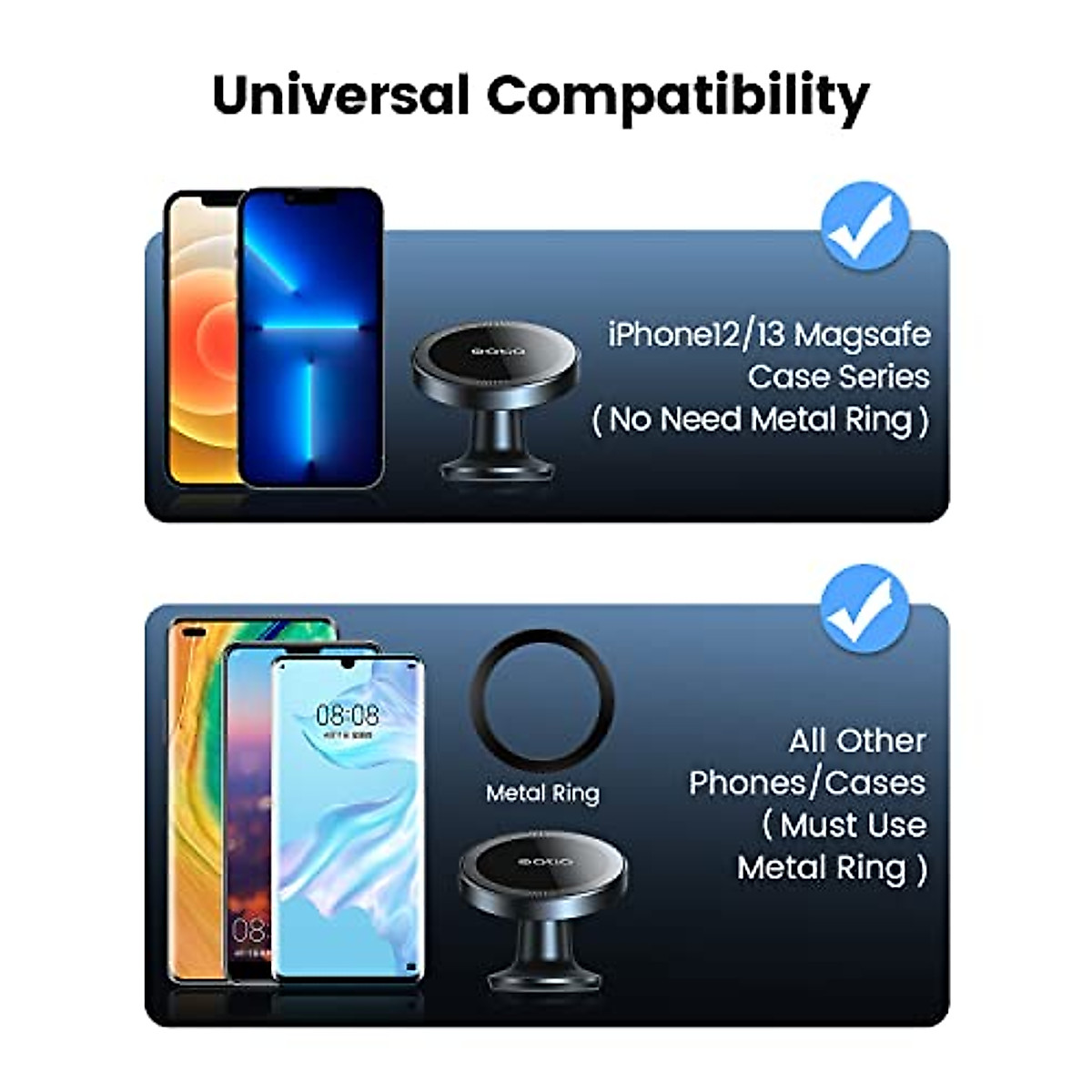 OQTIQ Compatible for MagSafe Car Mount, [Metal Body] Dashboard Phone Holder, [ Strong Magnets] Cell Phone Car Holder Compatible with Magsafe iPhone 14 13 Pro Max and All Phones