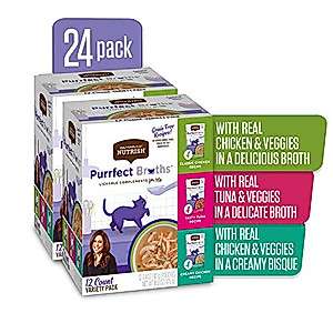 Rachael Ray Nutrish Purrfect Broths Natural Wet Cat Food, Variety Pack, 1.4 Ounce Pouch (Pack of 24), Grain Free