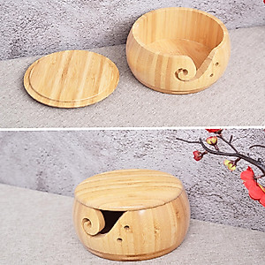 Bamboo Yarn Bowl Knitting Bowl Yarn Holder Yarn Organizer,Yarn Storage Bowl with Lid, Handmade Craft Crochet Bowl with Holes for Knitting and Crocheting | Knitter's Gift