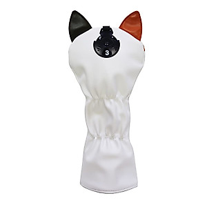 GOLTERS Golf Club Head Cover Cat Putter Headcover Blade Mallet Cover Driver Fairway Wood Elastic Bands Club Protection Fit Oversize Cover (1 3 5 Wood (White))
