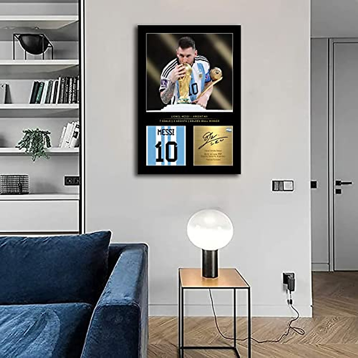 Lionel Messi Poster Soccer Superstar Poster 2022 Argentina World Cup Champion Canvas Wall Art Print for Fans Gift (B,16x24inch-Canvas)