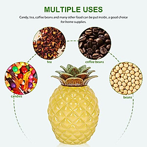BESTonZON Ceramic Tea Jar Pineapple Shape Tea Tins Containers with Leaf Lid Porcelain Tea Pot Coffee Sugar Storage Canisters Empty Food Storage Jar for Home Kitchen Counter Yellow