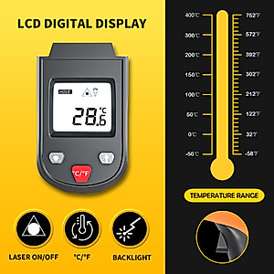 Digital Infrared Thermometer Gun Non-Contact Grip Infrared Laser Thermometer Temperature Gun -58℉~ 752℉ for Instant Read Meat Digital Kitchen Thermometer for Cooking Oil Deep Fry BBQ