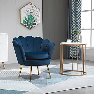 HOMCOM Elegant Velvet Fabric Accent Chair/Leisure Club Chair with Gold Metal Legs for Living Room, Blue