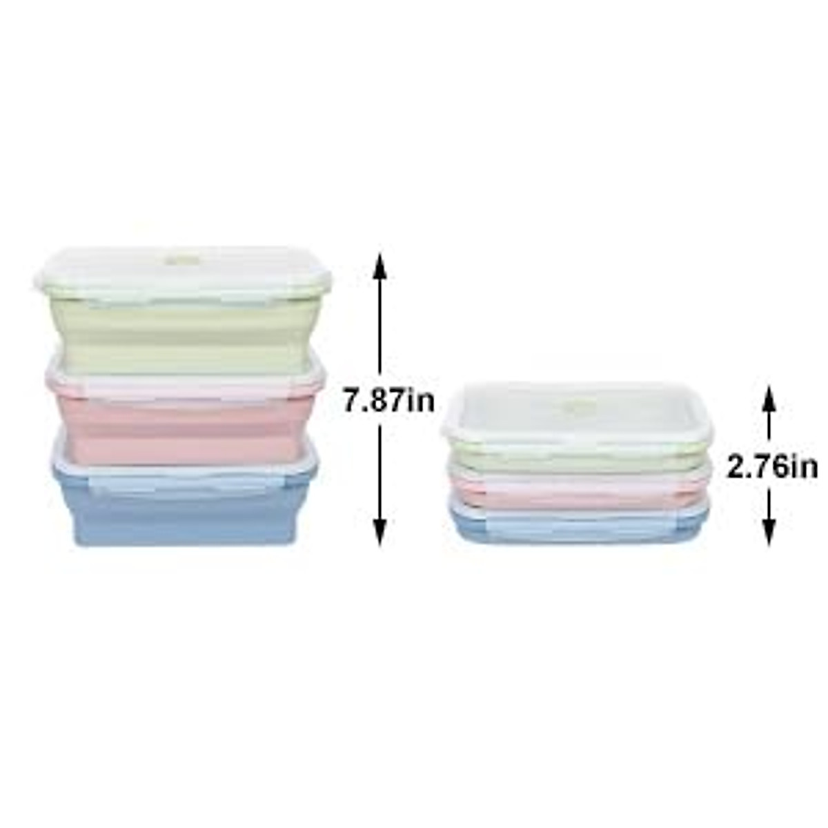 KIGI 【3 PACK】 18.6OZ Collapsible Small Bento Box Food Storage Containers with Lids Airtight Meal Prep Containers,BPA FREE,Microwave Safe