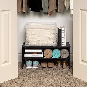 IRIS USA 1-Tier Long Multi-Purpose PC Monitor Organizer Stand, Stackable Ergonomic Desktop and Countertop Riser for Computer Laptop TV Shoes Kitchen Pantry and Closet Organization, Black